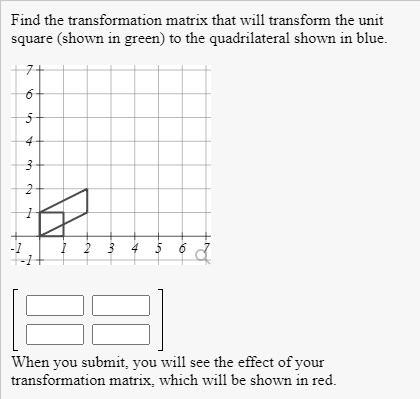 find the transformation matrix that will transform the unit square shown in green to the ...