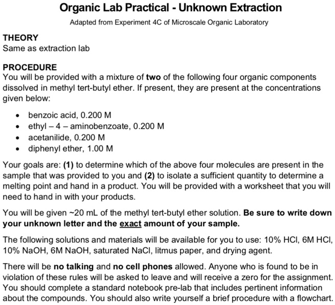 SOLVED: Organic Lab Practical Unknown Extraction Adapted from Experiment 4C of Microscale ...
