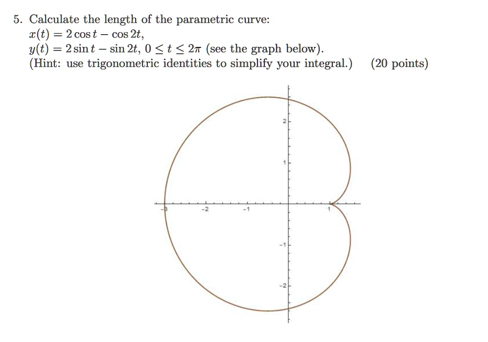 SOLVED:5. Calculate the length of the parametric curve: x(t) 2 cos t cos 2t, y(t) 2 sin t sin 2t, 0