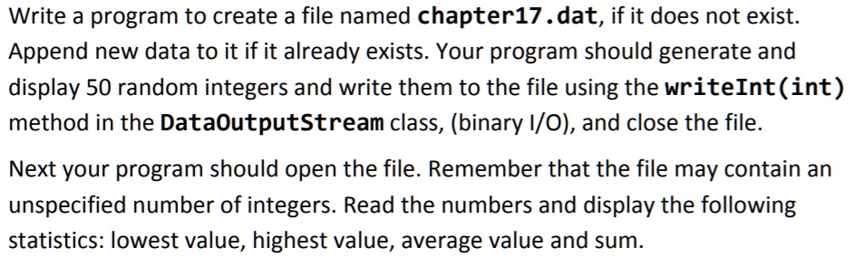 Video Solution Write A Program To Create A File Named Chapter17dat If It Does Not Exist