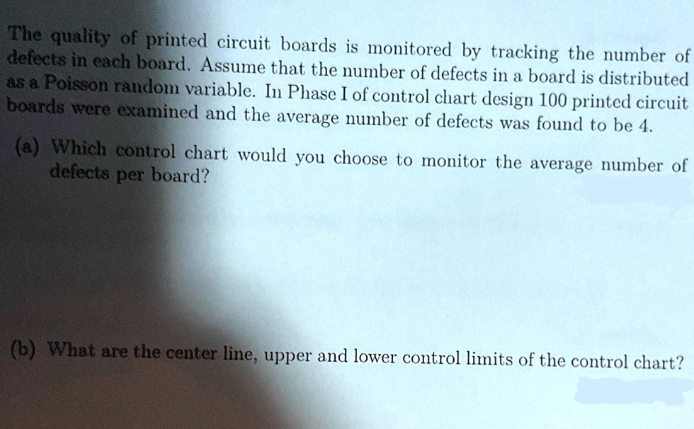 SOLVED: Show hand calculations and explanation The quality of printed circuit boards is ...