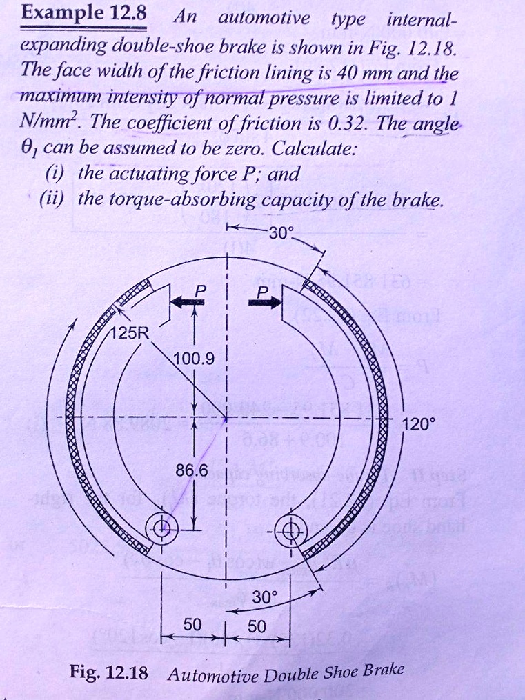 Example 12.8 An automotive type internal- expanding double-shoe brake ...