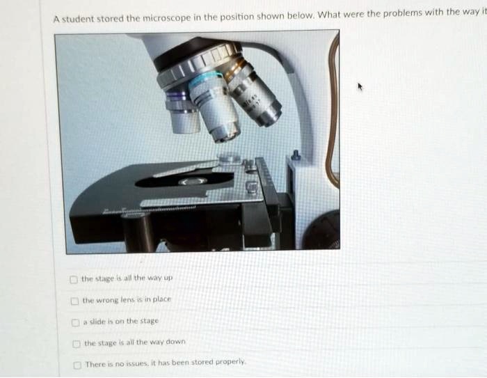 SOLVED: A student stored the microscope in the position shown below ...