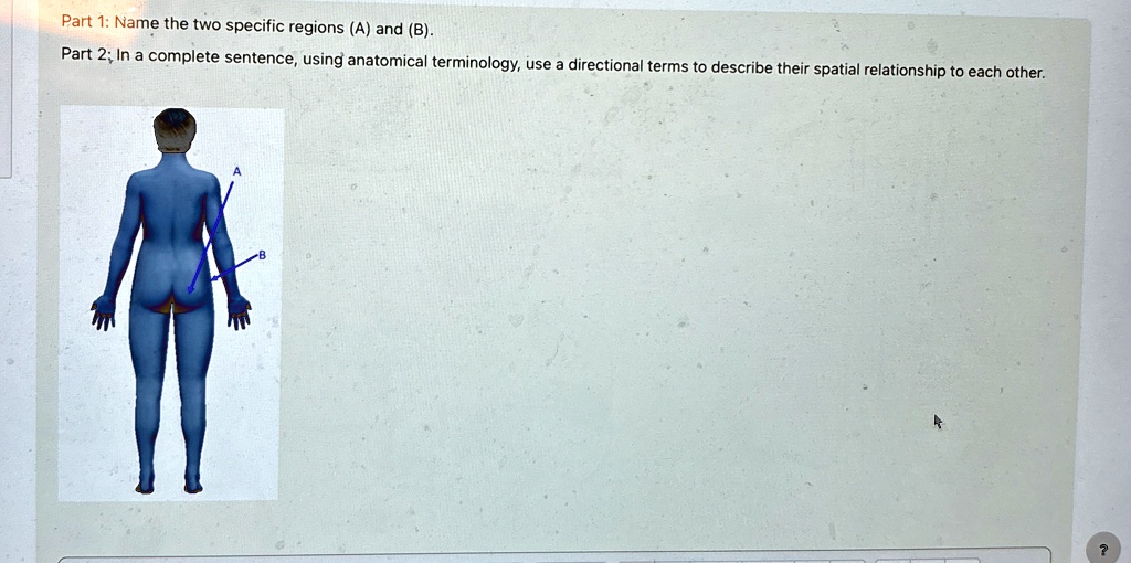 Part 1: Name the two specific regions (A) and (B). Part 2; In a complete sentence, using ...