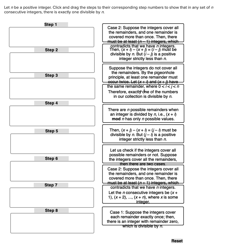 Let n be a positive integer. Click and drag the steps to their ...