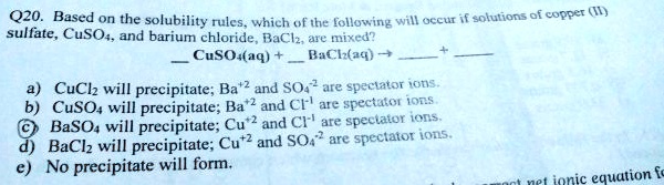 SOLVED:Qz0 Based on the solubility rules. which ofthe following will occur if solutions of ...