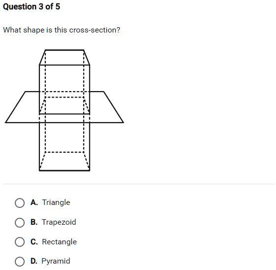 SOLVED: 'What shape is this cross-section? Question 3 of 5 What shape is this cross-section ...