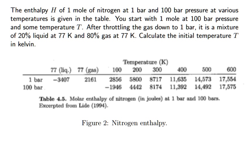 SOLVED: The enthalpy H of 1 mole of nitrogen at 1 bar and 100 bar ...