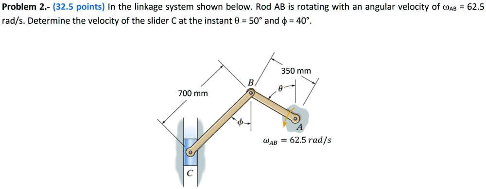 SOLVED: Problem 2. - (32.5 points) In the linkage system shown below, Rod AB is rotating with an ...