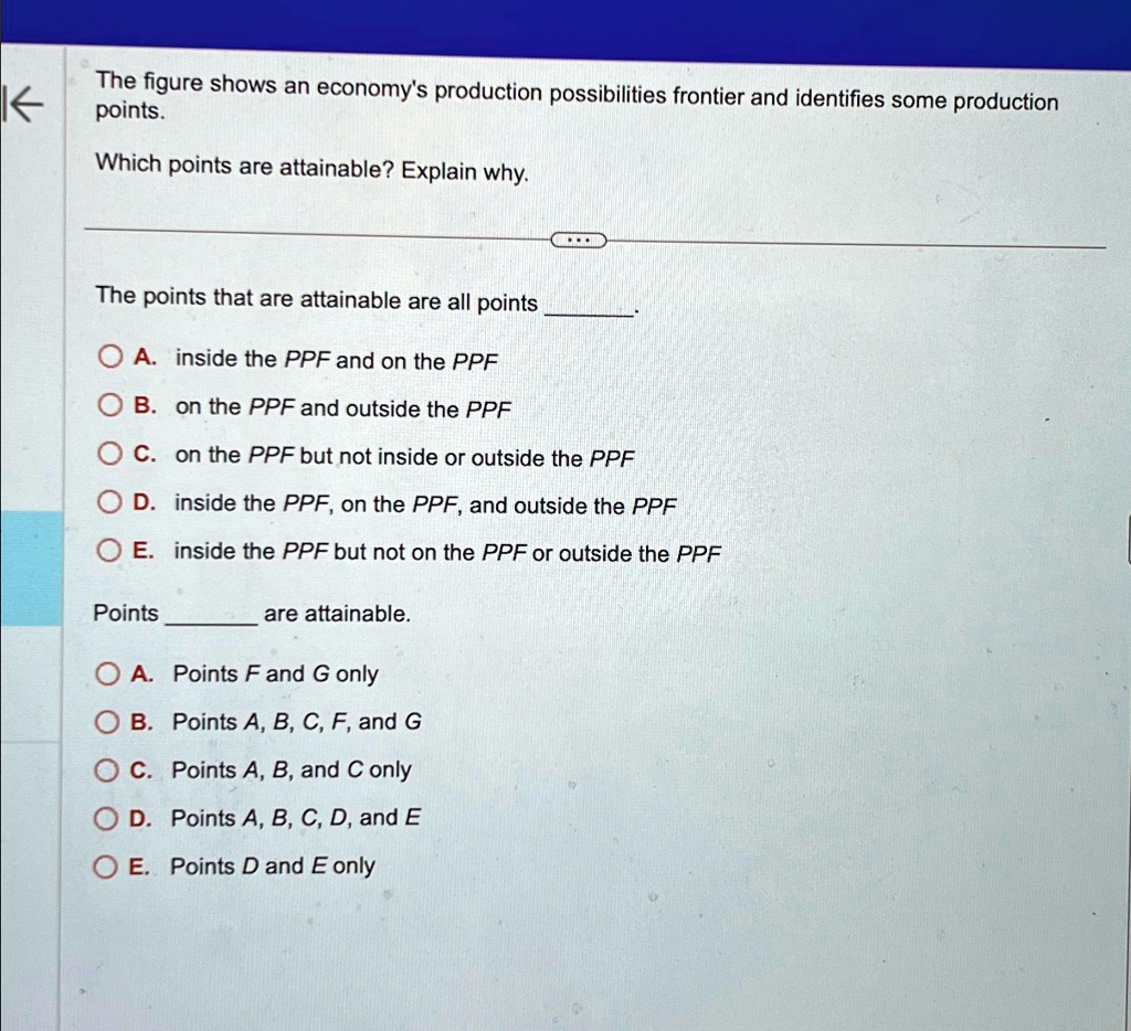 the figure shows an economys production possibilities frontier and ...