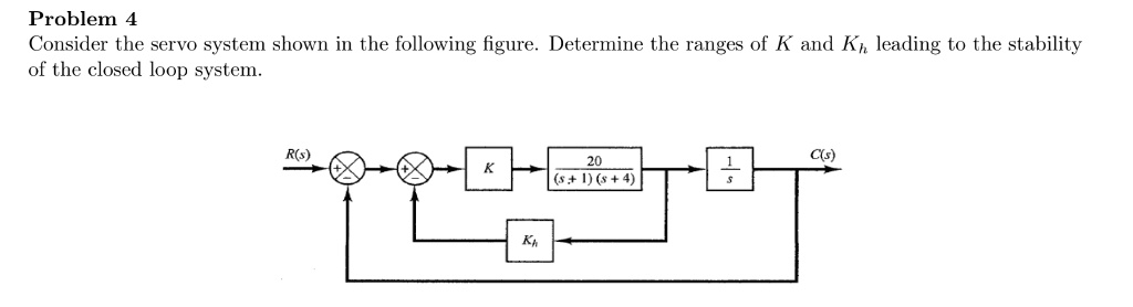 Problem 4 Consider the servo system shown in the following figure. Determine the ranges of K and ...