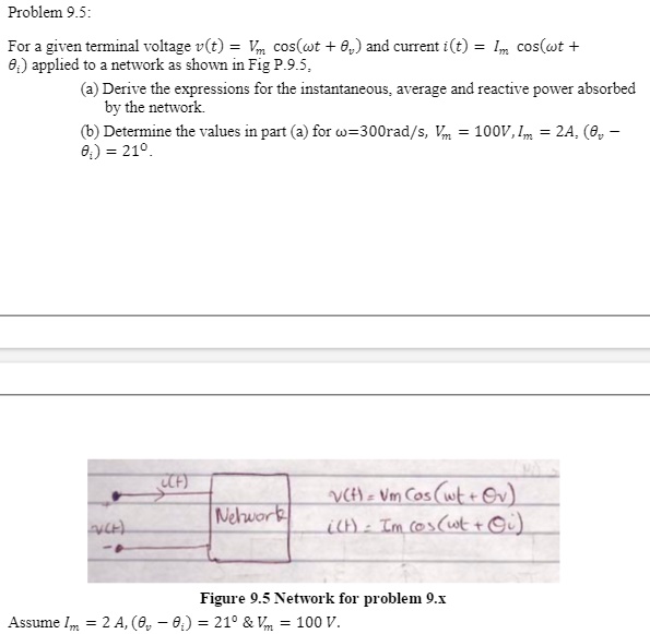 SOLVED: Problem 9.5: For a given terminal voltage v= Vn cos(t) and current it= Im cos(t) applied ...