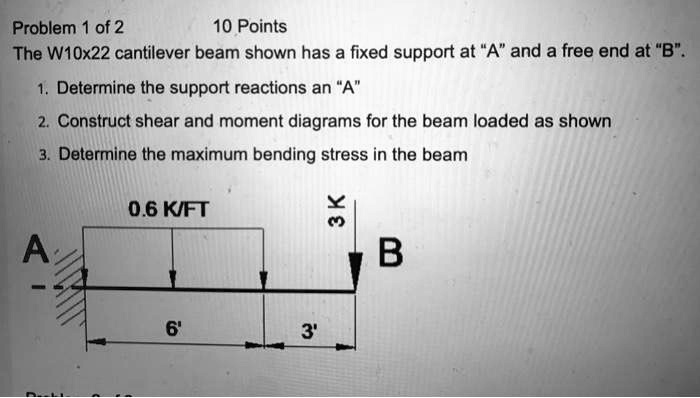 SOLVED: Problem 1 of 2: 10 Points The W10x22 cantilever beam shown has ...