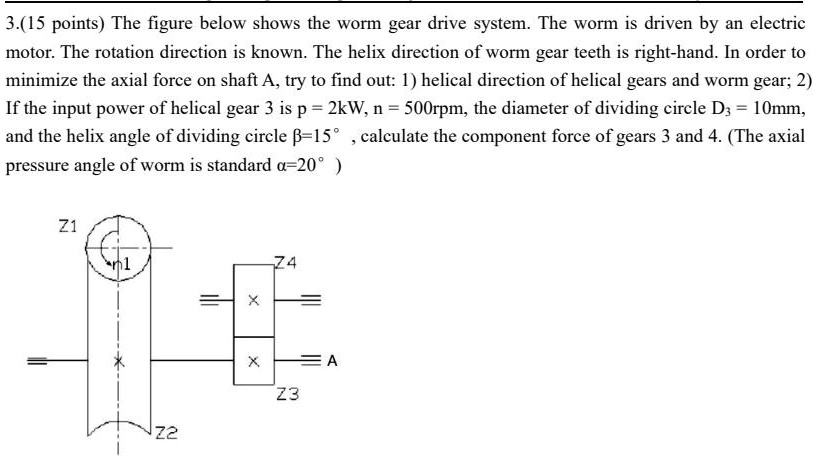 SOLVED: 3.15 points The figure below shows the worm gear drive system ...