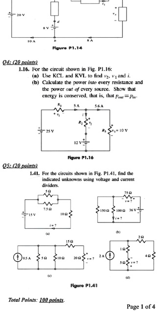 SOLVED: Texts: 10A Poyure 04 (20 points) 1.16. For the circuit shown in Fig. P1.16: a) Use KCL ...