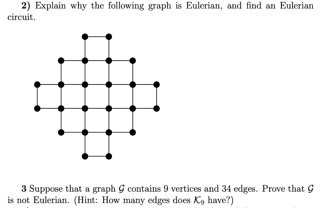 SOLVED: 2 Explain why the following graph is Eulerian, and find an Eulerian circuit. 3 Suppose ...