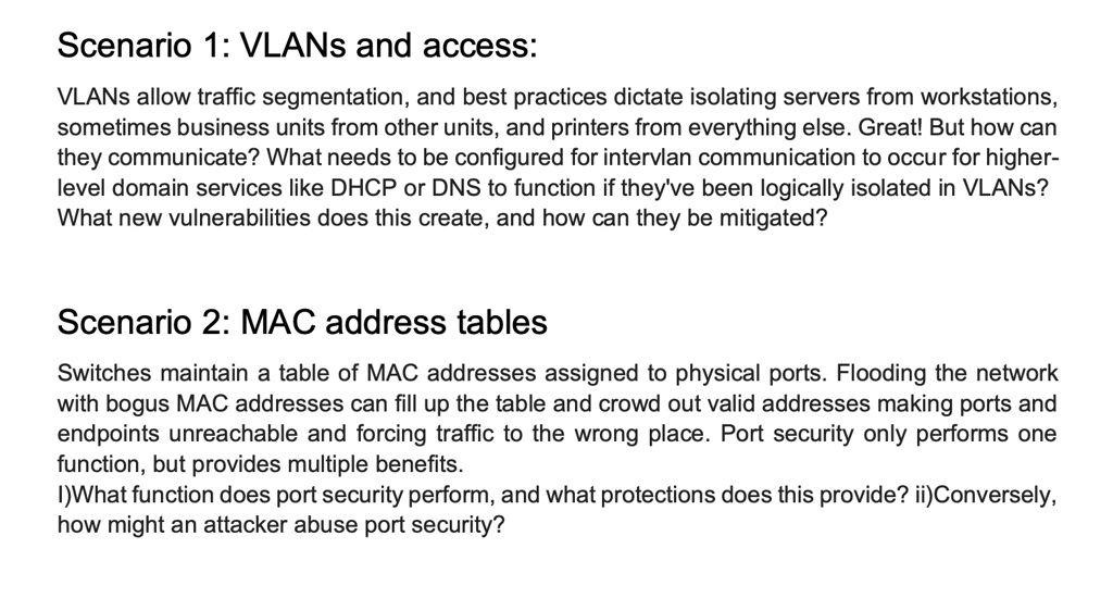 SOLVED: Texts: Please provide comprehensive responses to these questions. Scenario 1: VLANs and ...