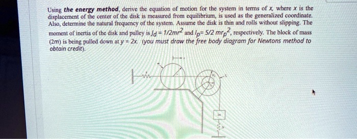 Using The Energy Method Derive The Equation Of Motion For The System In Terms Of X Where X Is