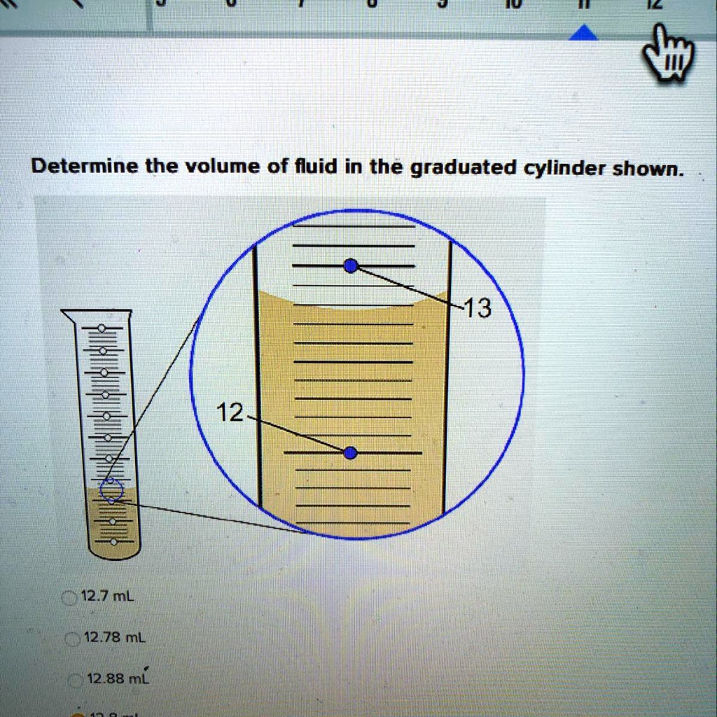 SOLVED: Determine the volume of fluid in the graduated cylinder shown ...