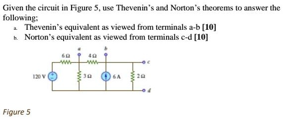 SOLVED: Given the circuit in Figure 5, use Thevenin’s and Norton’s theorems to answer the ...