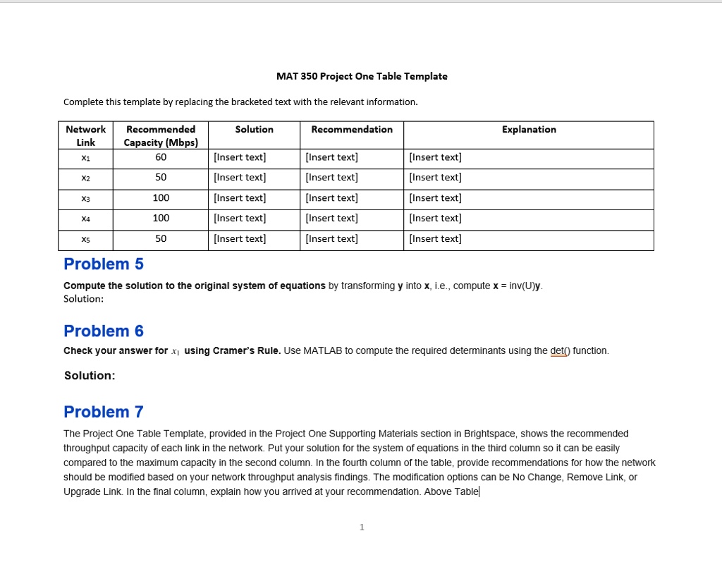 [GET ANSWER] mat 350 project one table template complete this template by replacing the ...