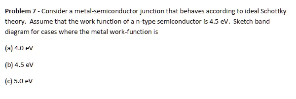 SOLVED: Problem 7 - Consider a metal-semiconductor junction that ...