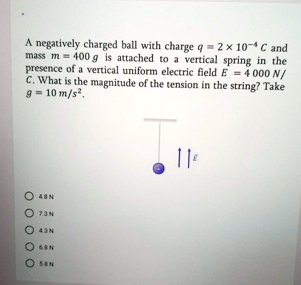 a negatively charged ball with charge q 2 x 10 4 c and mass m 400 g is ...