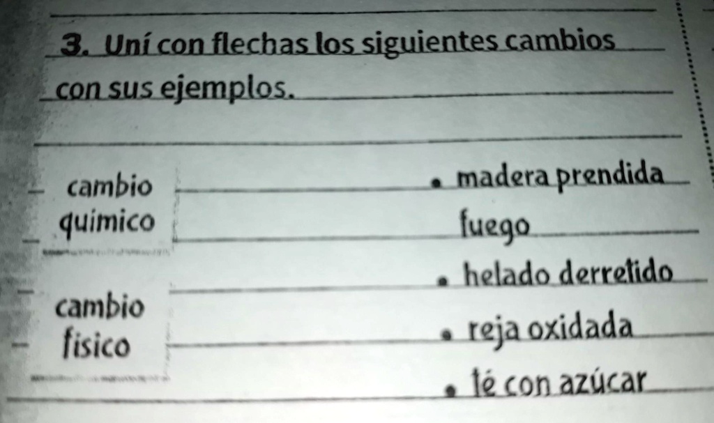SOLVED: uni con flechas AYUDA 3 Uníconflechas lossiguientescambios ...