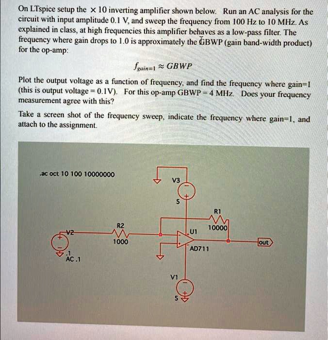 On LTspice setup the × 10 inverting amplifier shown below. Run an AC ...