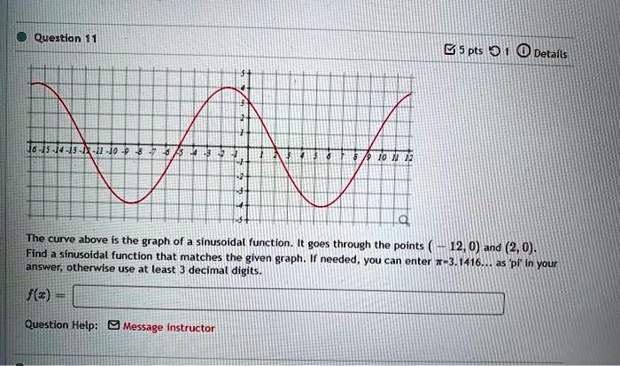 SOLVED:Quextion 11 G5 pts 0 1 0 Details The curve above is the graph of sinusoidal function ...