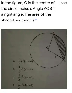 SOLVED: In the figure, O is the centre of point the circle radius r Angle AOB is right angle ...