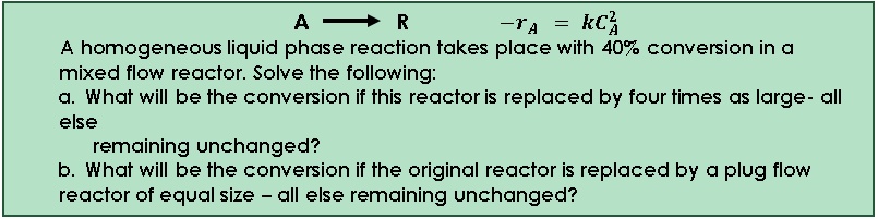 A →R -rA = kCA^2 A homogeneous liquid phase reaction takes place with ...