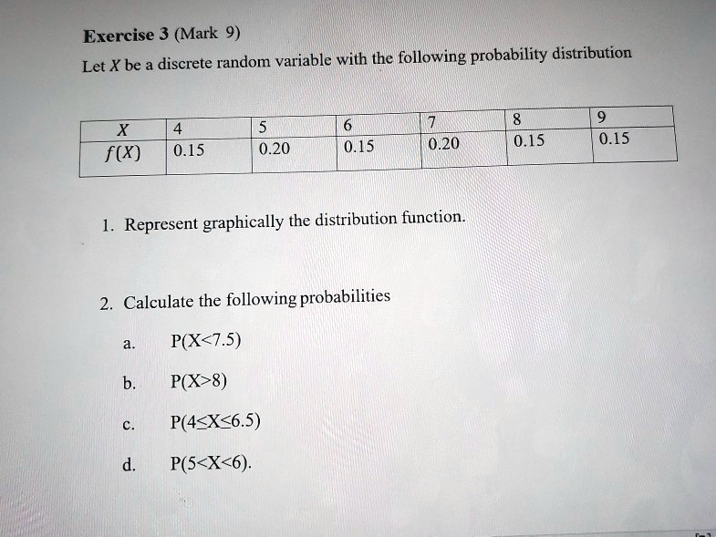 SOLVED: Exercise 3 (Mark Let X be a discrete random variable with the following probability ...