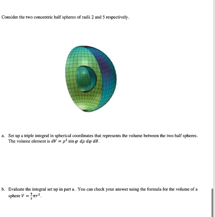 SOLVED: Consider the two concentric half spheres of radii and ...