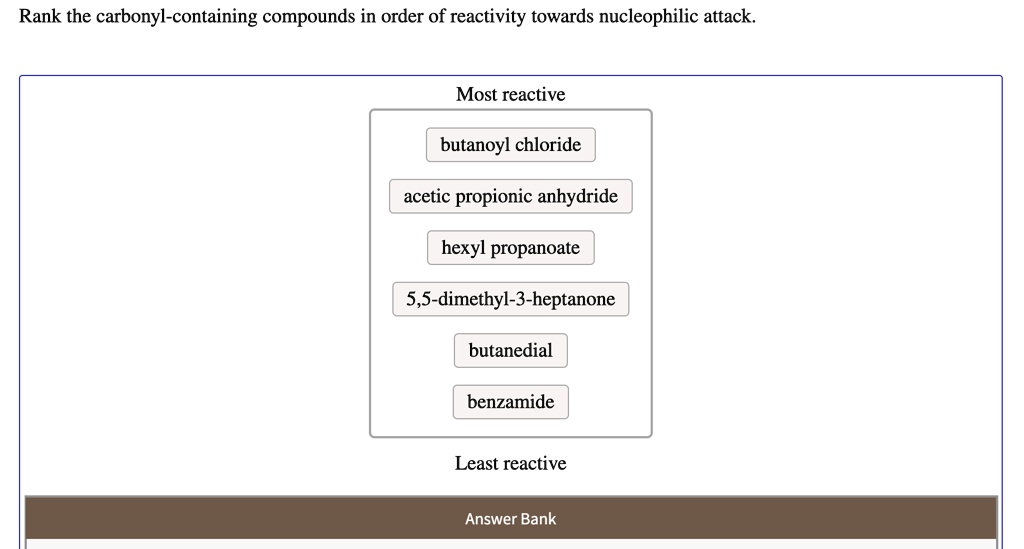 Solved Rank The Carbonyl Containing Compounds In Order Of Reactivity Towards Nucleophilic