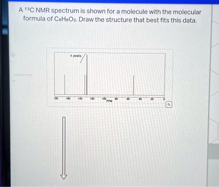 A ^13C NMR spectrum is shown for a molecule with the molecular formula of C8H8O2. Draw the ...