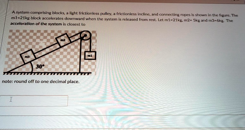 SOLVED: A system comprising blocks, a light frictionless pulley, a frictionless incline, and ...