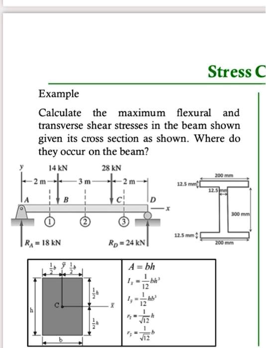 Stress C Example Calculate the maximum flexural and transverse shear ...
