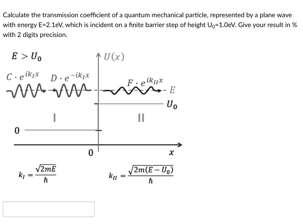 SOLVED: Calculate the transmission coefficient of a quantum mechanical particle, represented by ...