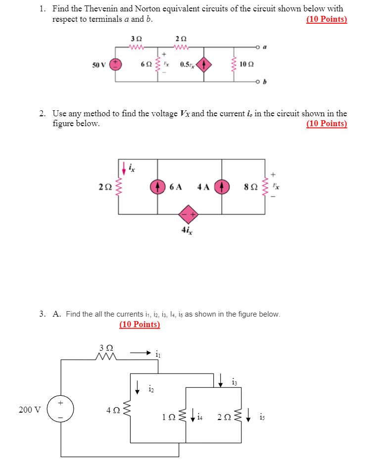 1. Find the Thevenin and Norton equivalent circuits of the circuit shown below with respect to ...