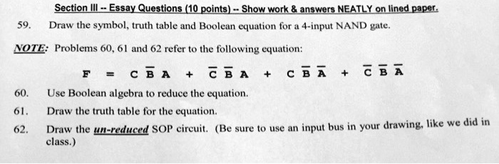 SOLVED: Section III– Essay Questions (10 points)– Show work answers NEATLY on lined paper. Draw ...