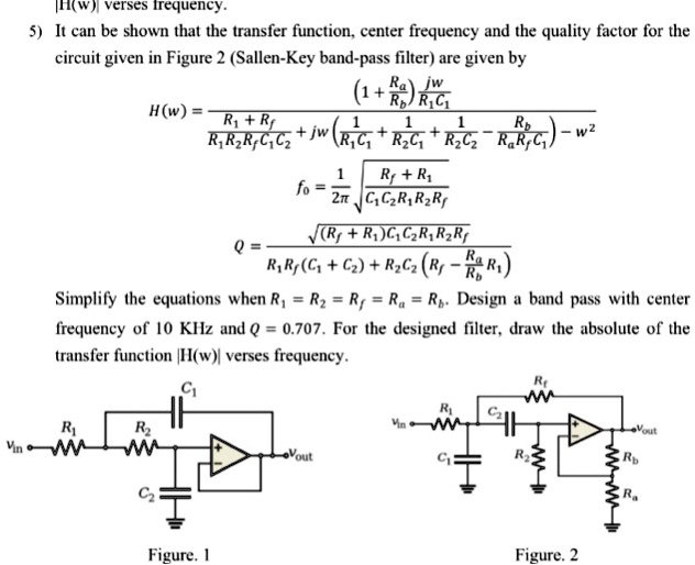 H(w) verses frequency. 5) It can be shown that the transfer function, center frequency and the ...