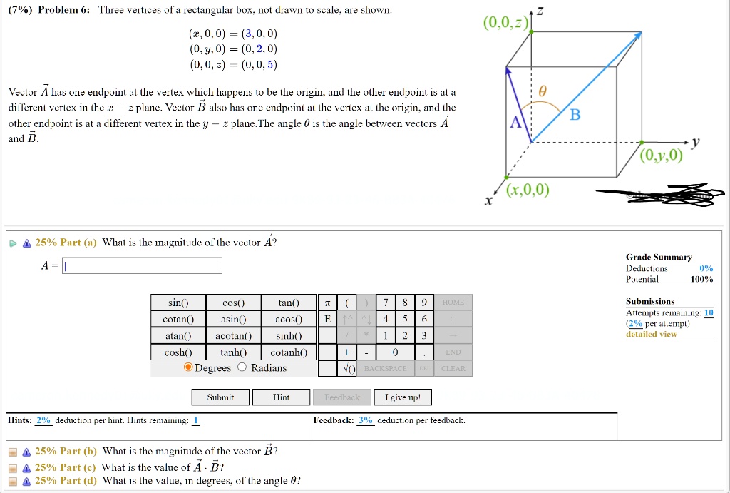7 problem 6 three vertices of a rectangular box not drawn to...