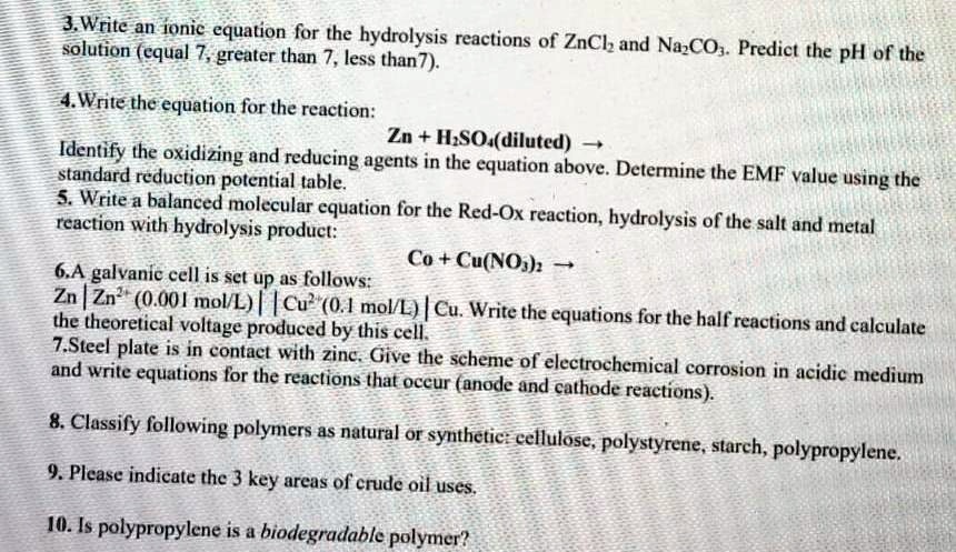 SOLVED: Write an ionic equation for the hydrolysis reactions of ZnCl2 ...