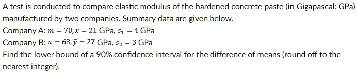 SOLVED: A test is conducted to compare the elastic modulus of the ...