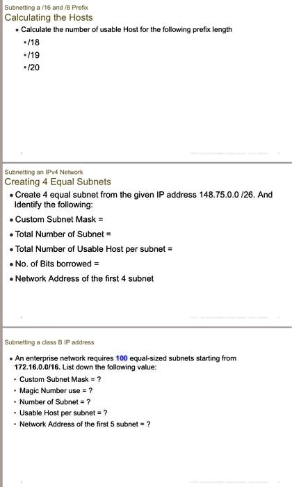 Subnetting A 16 And 8 Prefix Calculating The Hosts • Calculate The
