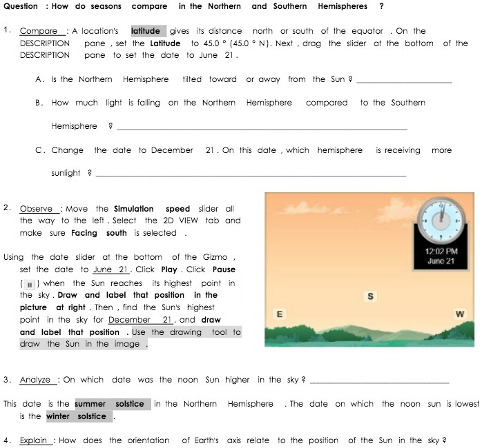 question how doseasons compare in the northern and southern hemispheres ...