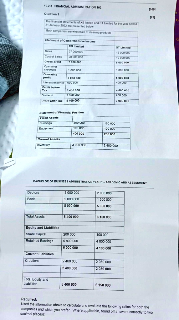 Use the information above to calculate and evaluate the following ...