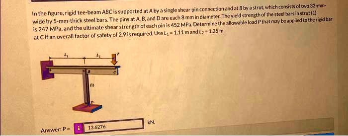 SOLVED: In the figure, rigid tee-beam ABC is supported at A by a single ...