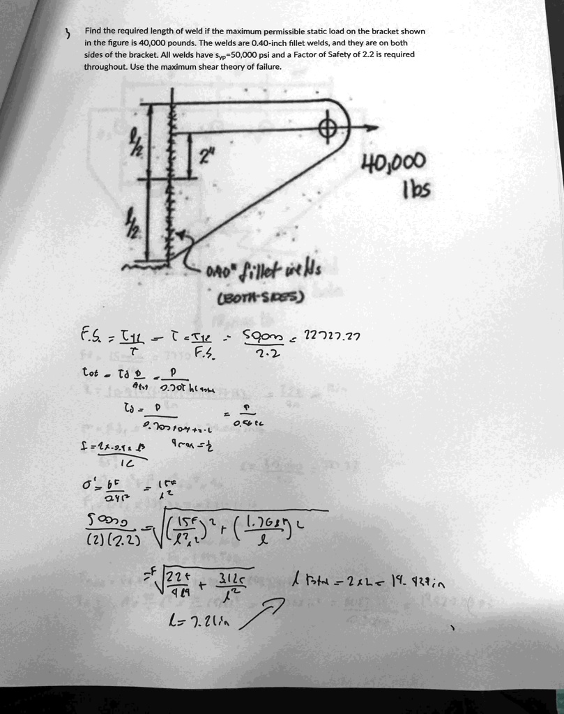 find the required length of weld if the maximum permissible static load on the bracket shown in ...